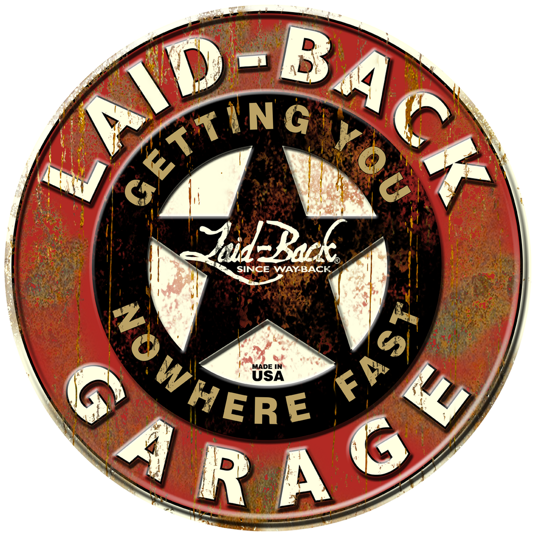 Garage Star Embossed Metal Sign | Man Cave and Bar Decor by Laid-Back